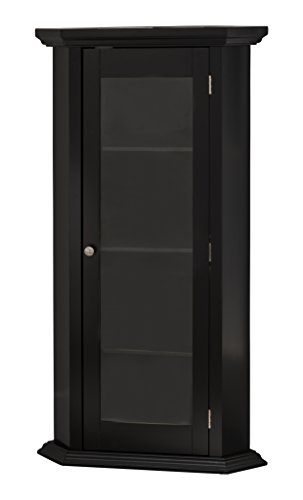 Kings Brand Furniture - Corner Curio Storage Cabinet with Glass Door (Black)