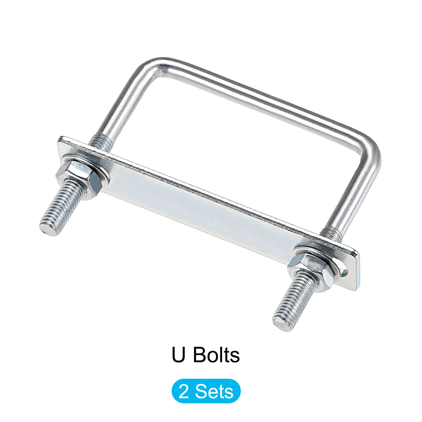 METALLIXITY U Bolts 2 Sets (M8x92x80mm), Square U Bolt Carbon Steel with Accessories - for Construction, Pipe