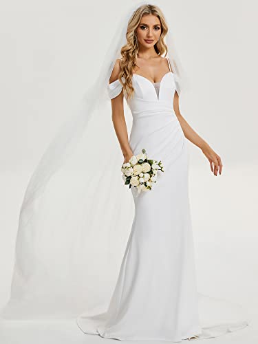 Ever-Pretty Women's Double V Neck Short Sleeve Mermaid Long Bridal Dress for Women White US12