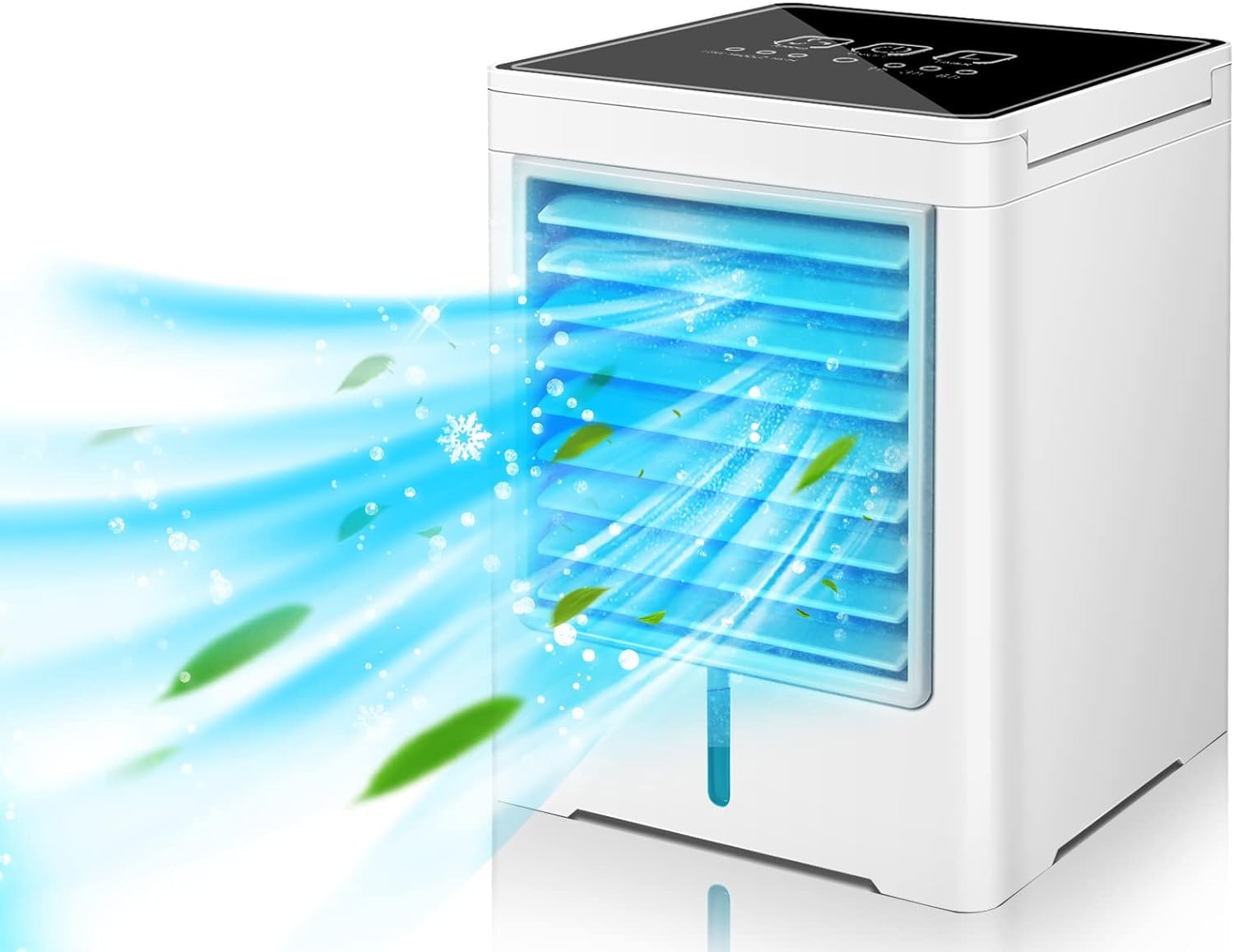 GOFOIT Portable Air Conditioner, Evaporative Air Cooler, Personal Cordless Mini Air Cooler with 3 Wind Speeds & 3 Timers Touch Screen Desktop Cooling Fan for for Home Room Camping Car Office, White