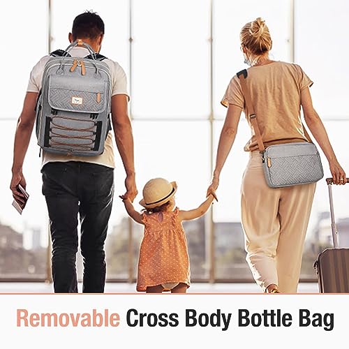 Tonyeee Diaper Bag Backpack- Removable Cross Body Bag,Travel Essentials Baby Bag with Changing Pad & Stroller Straps,Multi function Large Capacity, Waterproof and Stylish, Gray