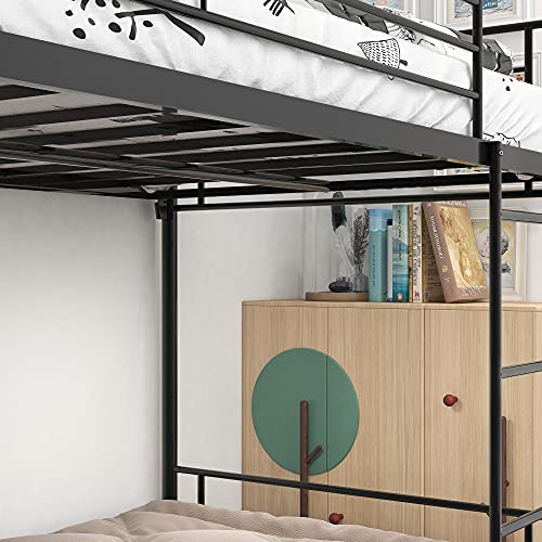 Lostcat Twin Over Twin Metal Bunk Bed,Heavy Duty Bunk Beds Frame w/Enhanced Upper-Level Guardrail and Ladders Suitable for Kids/Teen/Adults,No Box Spring Needed,Easy Assembly,Black