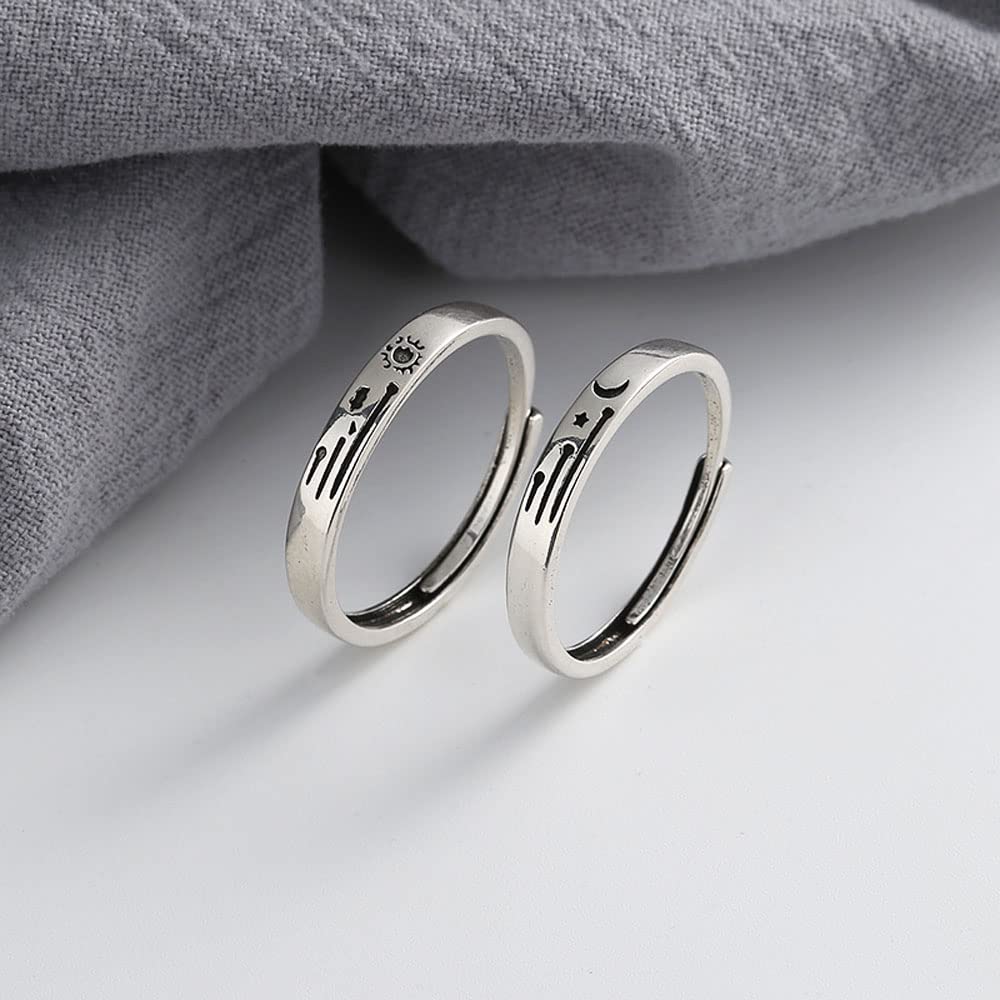 GulCean Sun Moon Rings For Best Friends Couples Adjustable Meteor Design Matching Friendship Rings For Bff Him And Her Set 2pcs Xmas Gift (Silver 3)