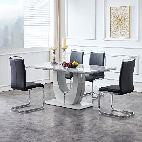 Modern Imitation Marble Dining Table for 4-8, Durable Traditional Marble Design Rectangle Kitchen Dining Table for Living Room, Dining Room,Home and Office Grey