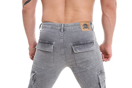 TEGIAS Mens Grey Slim Fit Stretch Jeans Classic Denim Work Pants with Pockets Casual Trousers 34