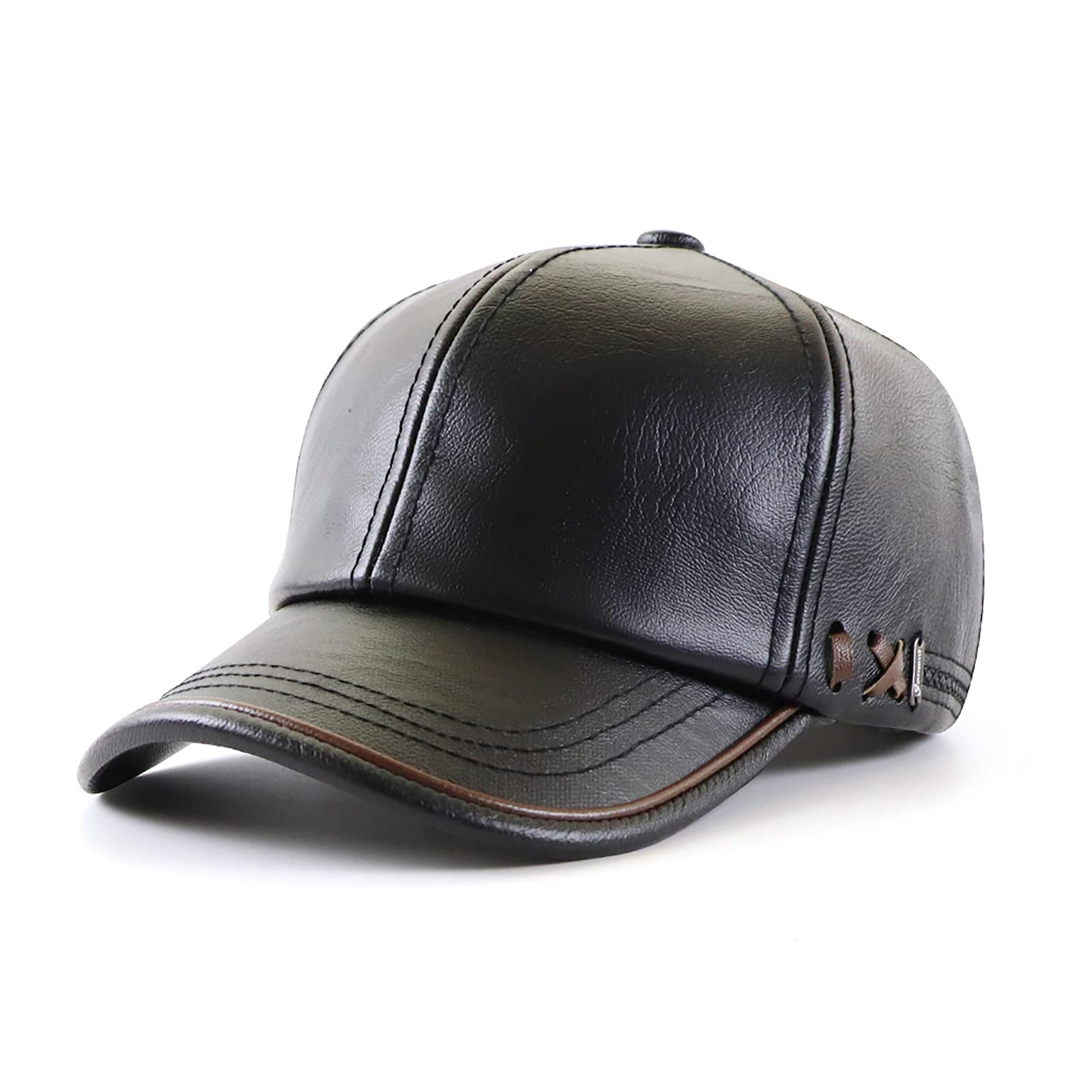 Govicta Mens Baseball Cap Leather Plain Baseball Fitted Cap Athletic Sports Trucker Cowboy Snapback Cap Black