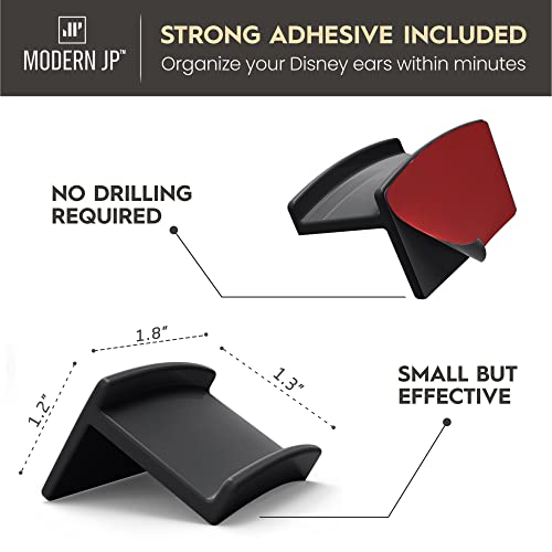 Modern JP Adhesive Hooks for Disney Ears (8-Pack) - Minimalist Disney Ear Holder, No Drilling Headband Holder Design, Strong Hold Headband Organizer - U.S. Patent Pending, Black