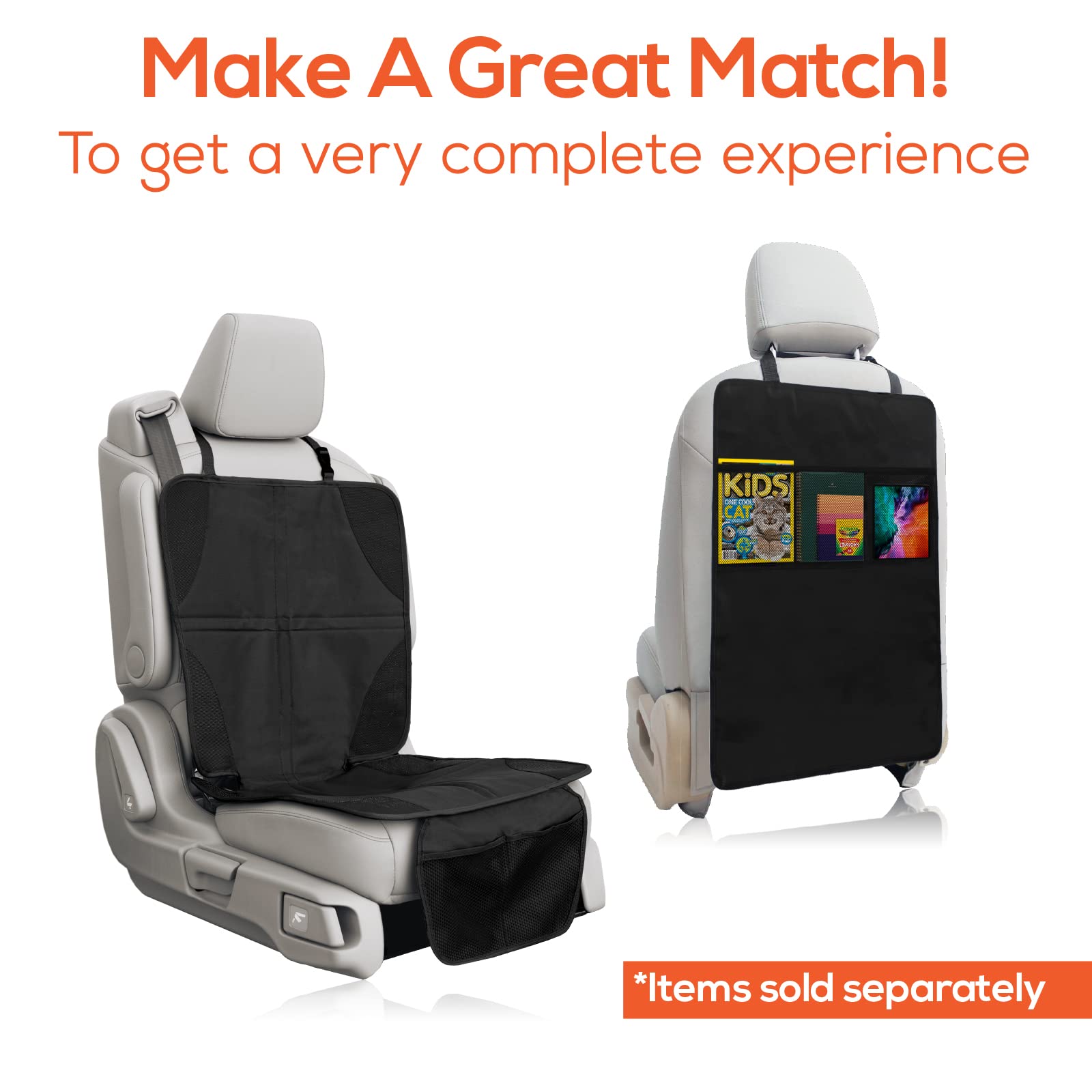 Trobo Car Seat Protector for Child Carseat, Luxury Non-Slip Large Thick Padding Waterproof Baby Car Seat Mat Pad Cover with 2 Mesh Organizer Storage Pockets to Protect Leather and Upholstery, Black