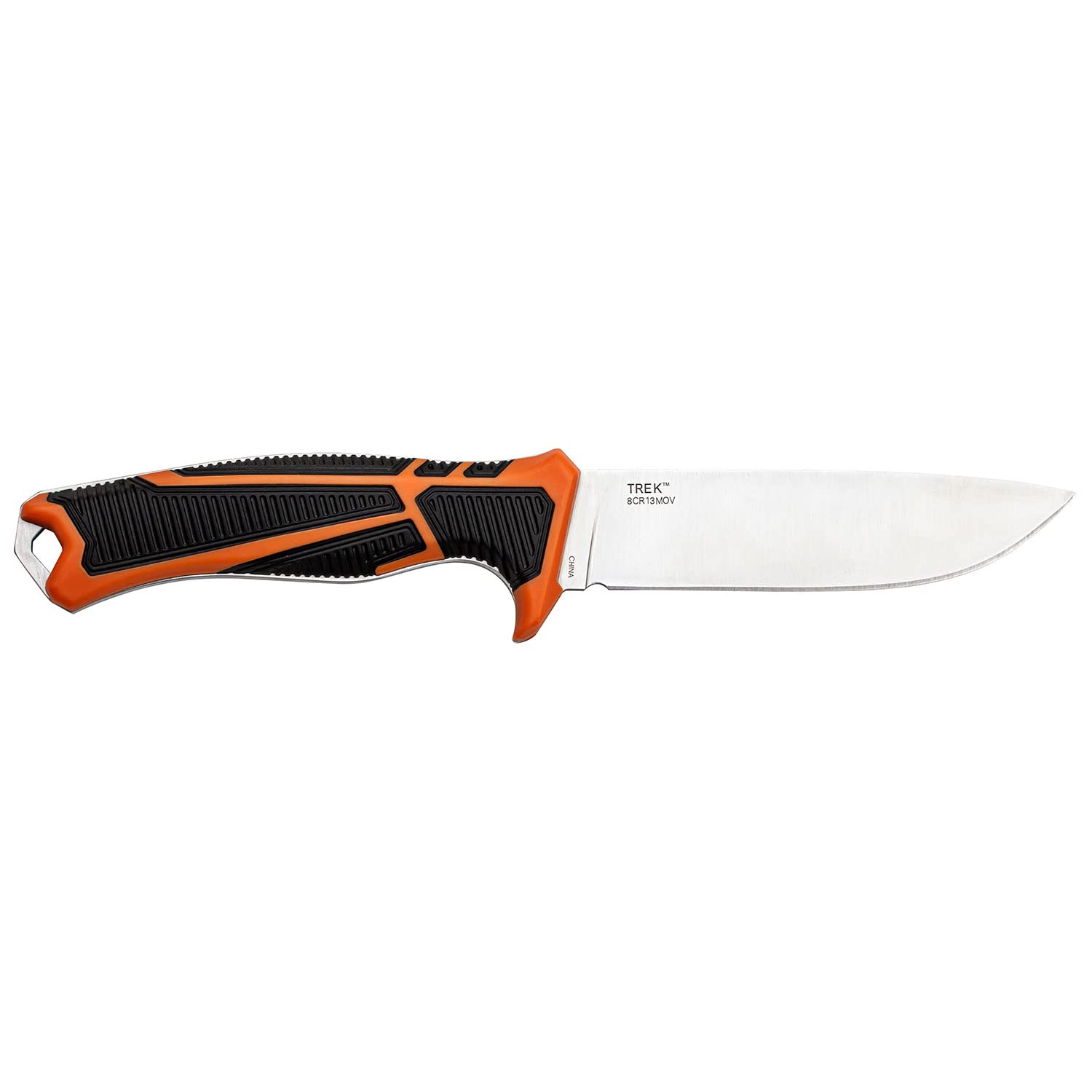 Elk Ridge - Outdoors -TREK - Interchangeable Fixed Blade Knife, Drop Point and Gut Hook Blades, Orange and Black TPR Handle, Injection Molded Sheath with Ferro Rod and Sharpener - ER-TKFIX001