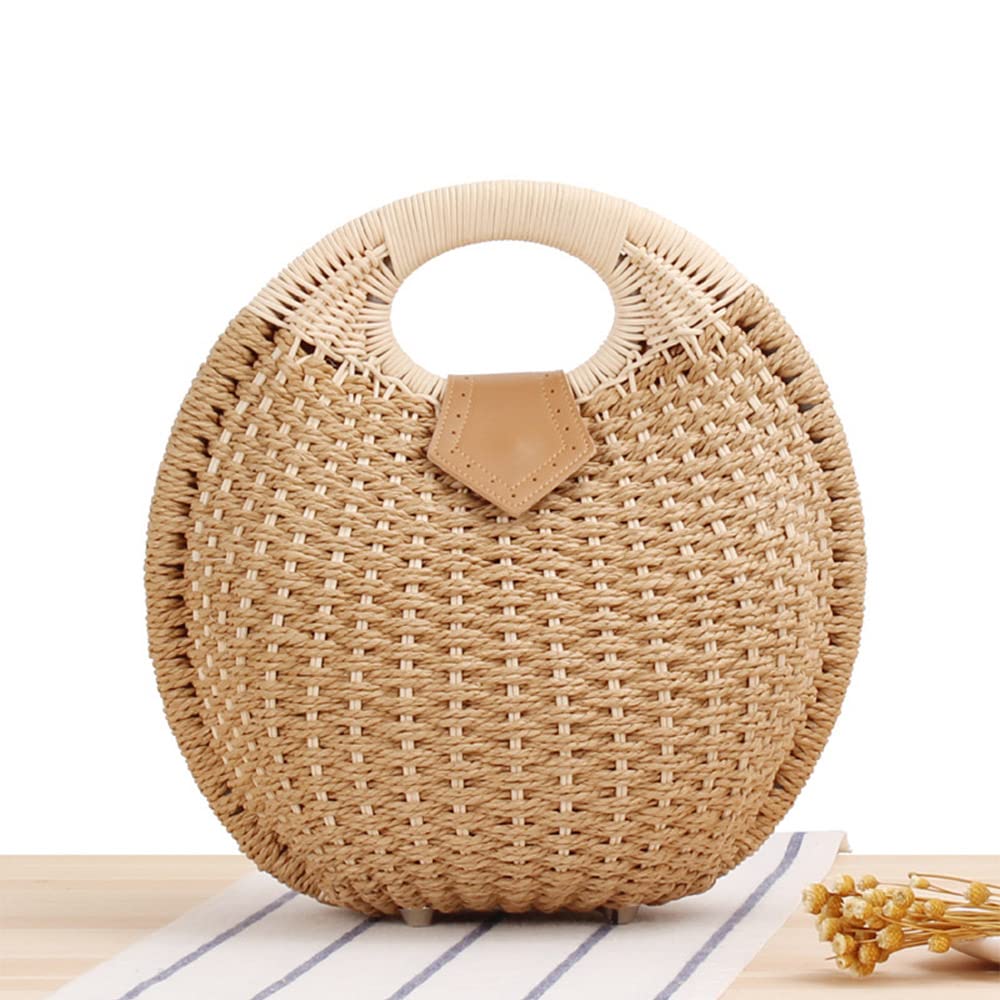 Gogobear Rattan Bag for Women Shell Shaped Straw Bag Handmade Weaving Handbag Beach Vacation Essentials(Brown) One Size