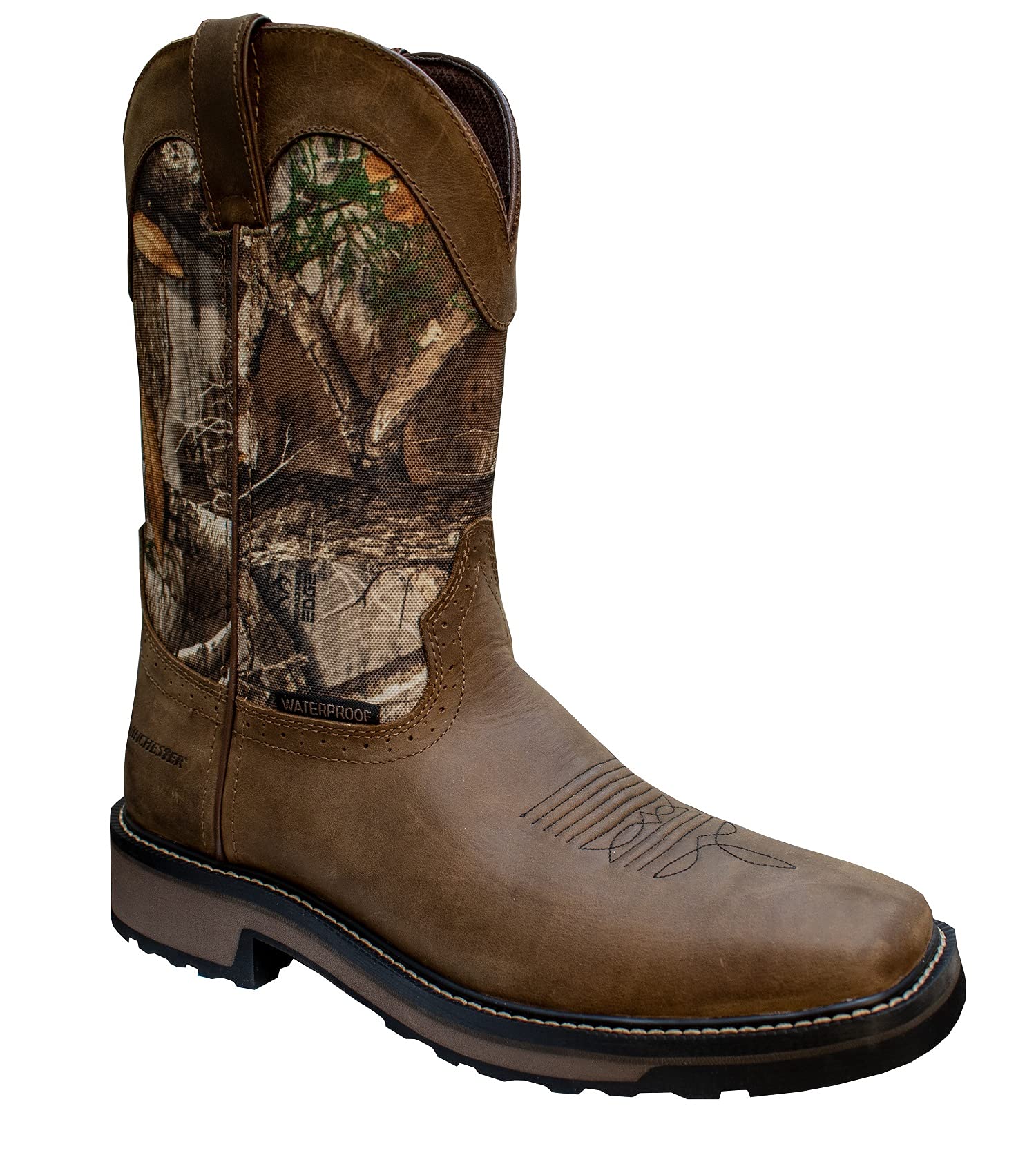 FROGG TOGGS Men's Winchester Pioneer Wellington, Waterproof Leather Square Toe Pull-On Boot Hunting Shoe, Realtree Edge, 9.5