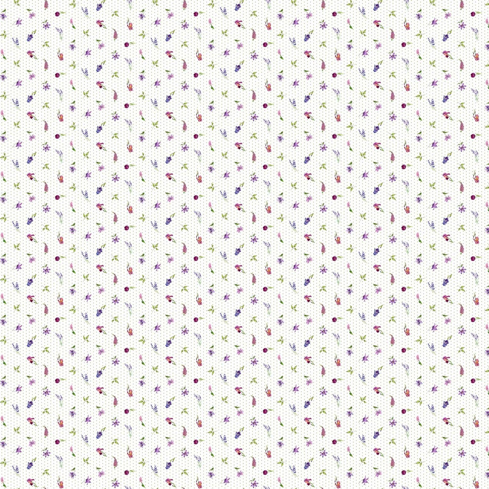 Northcott Deborah's Garden by Michel Design Works DP25596 10 White Tiny Flower Toss Fabric