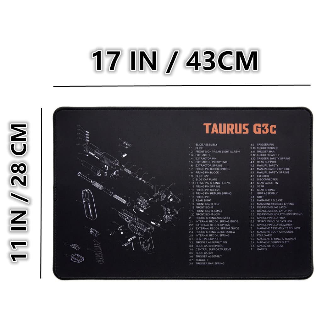 Gun Cleaning Rubber Mat for Taurus G2C G3C CZ P-10C with Parts Exploded View Diagram Instructions Gunsmithing Maintenance Protect Pad Oil Solvent Resistant Patches 9mm .40 Kit (G3C Mat)