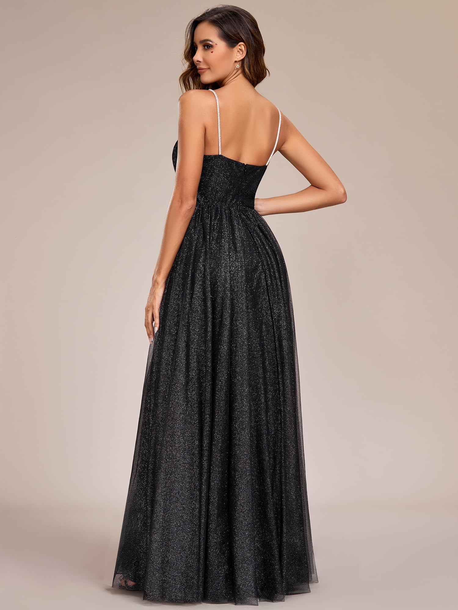 Ever-Pretty Women's V Neck A Line Backless Floor Length Mother of The Bride Dress Black US12
