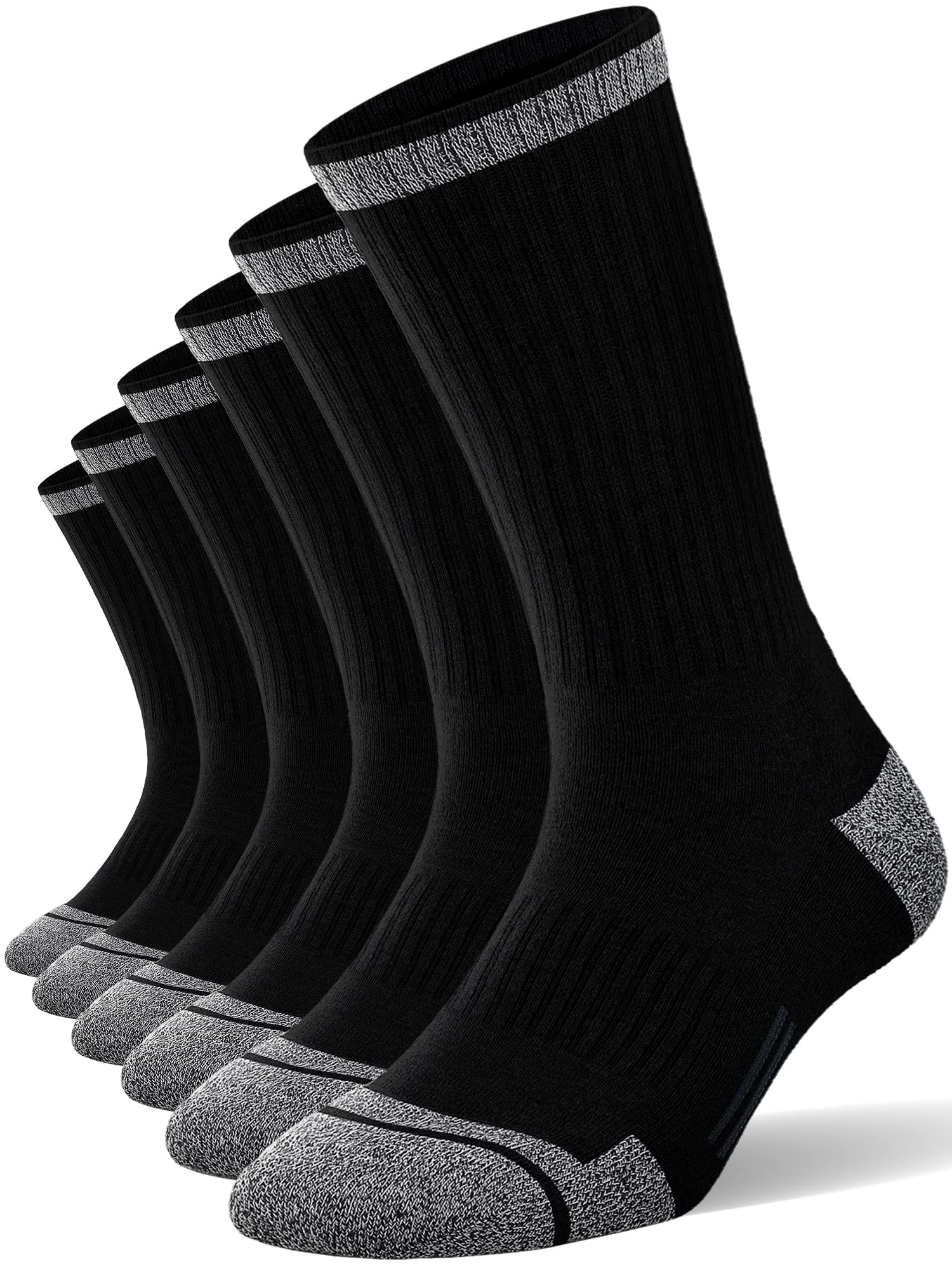FITRELL 6 Pack Men's Athletic Crew Socks Cushioned Work Boot Socks, Black, X-Large, Shoe Size 12-15