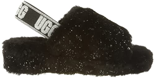 UGG Women's Fluff Yeah Metallic Sparkle Slipper, Black, 8