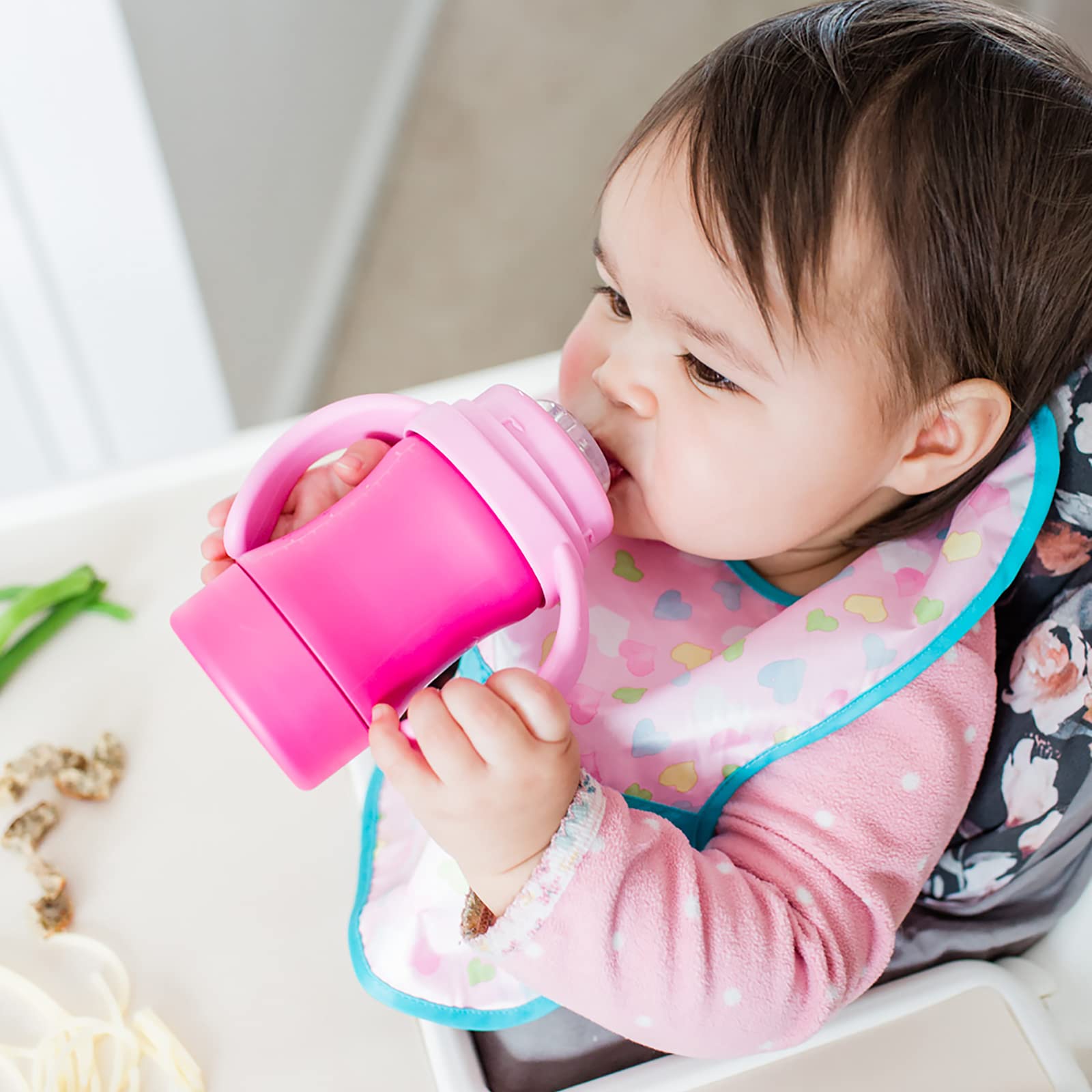 green sprouts Sprout Ware Plant-Plastic Sip & Straw Cup, Includes Sippy & Straw Spouts, Easy Grip Handles, New Pink