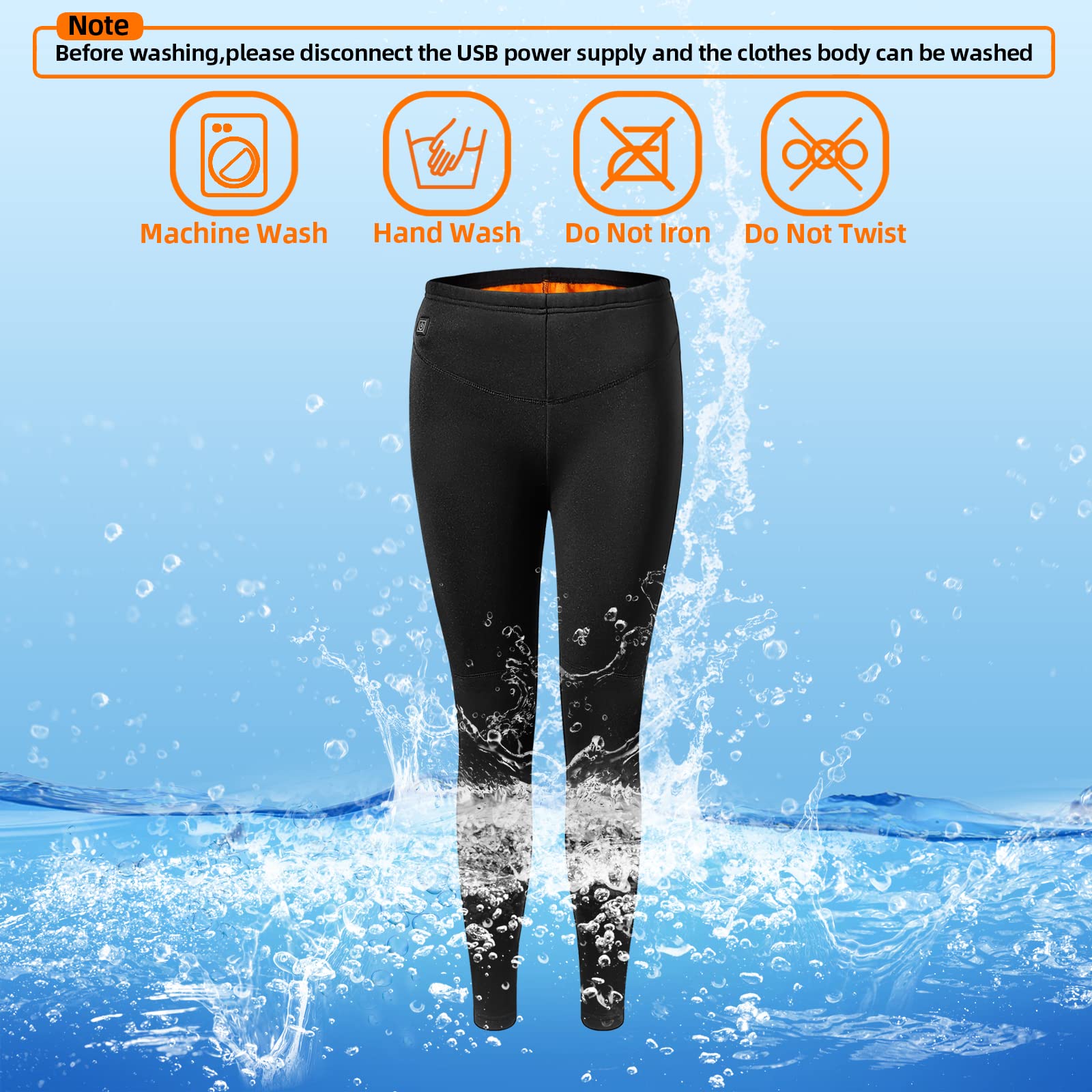 Heated Pants Thermal Underwear for Women USB Electric Heating Leggings Warming Pants Fleece Lined for Winter Outdoor (No Battery)