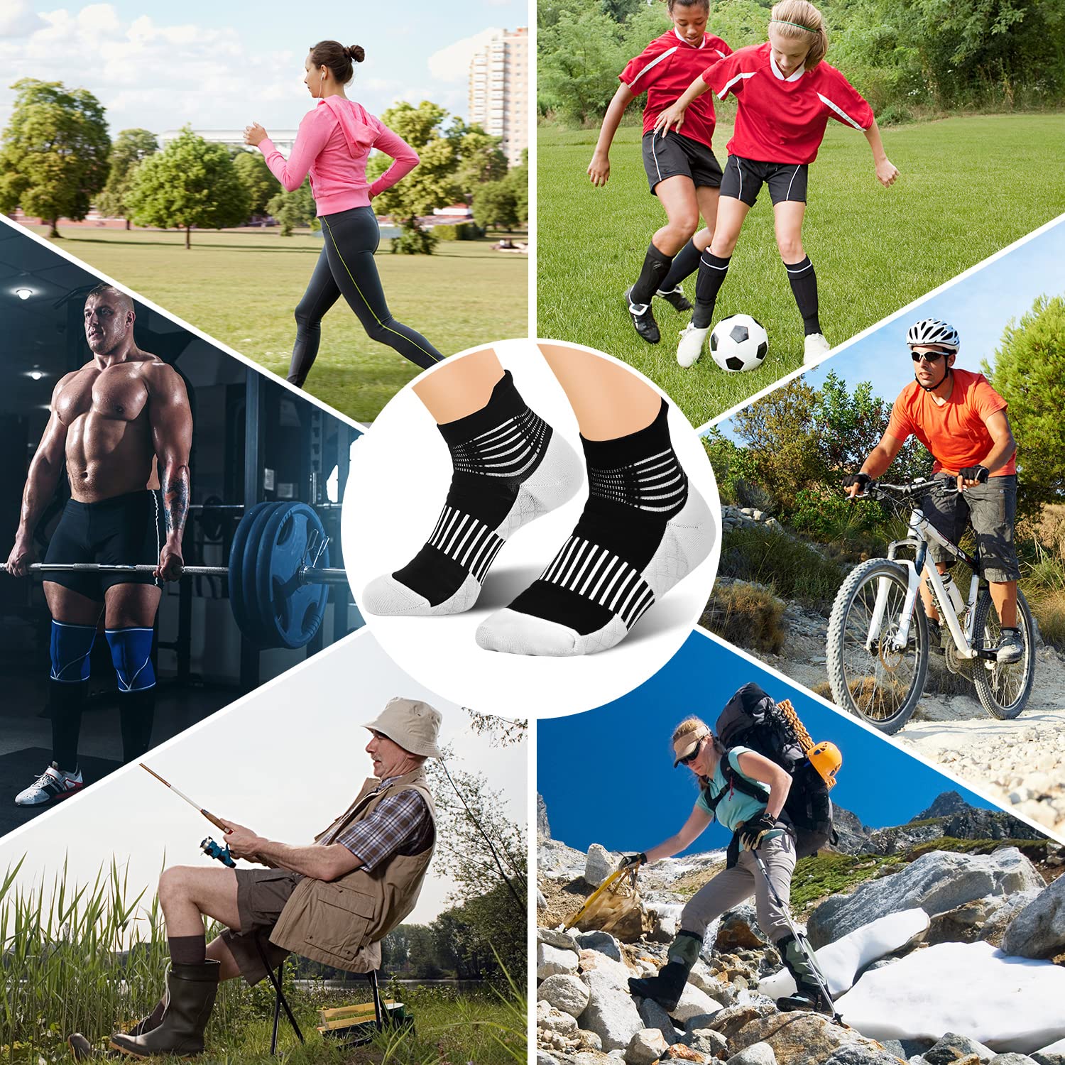 IRAMY Compression Ankle Support Socks Foot Massage Pad 3 Pairs Athletic Running Light Cushion Plantar Fasciitis For Men Women