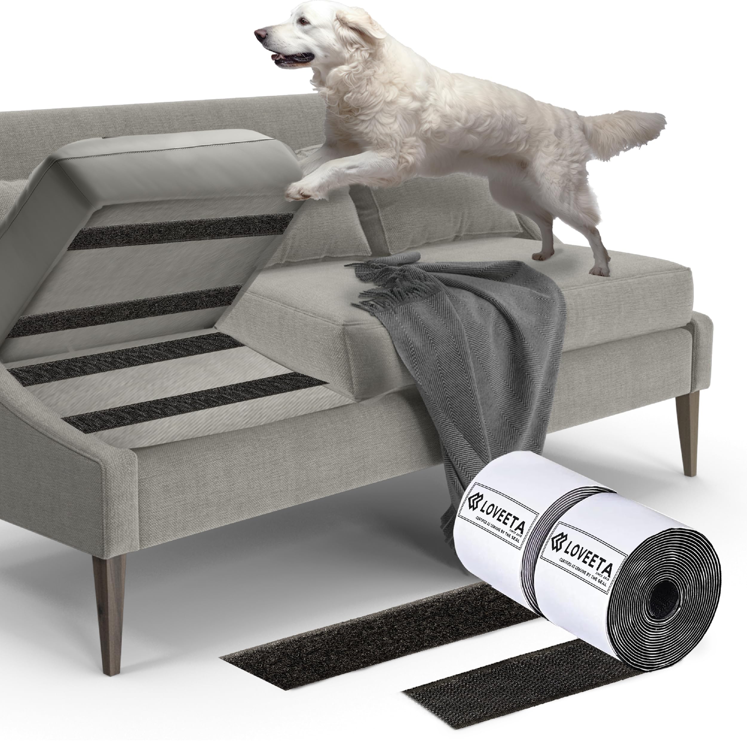 LOVEETA® 4.4'' × 20 Feet Power-Grip Couch Cushion Hook and Loop Tape, 2.0 PIB Heavy Duty Adhesive, Keep Couch Cushions from Sliding, Prevent Cushions from Sliding Outdoor, Mattresses, Carpets