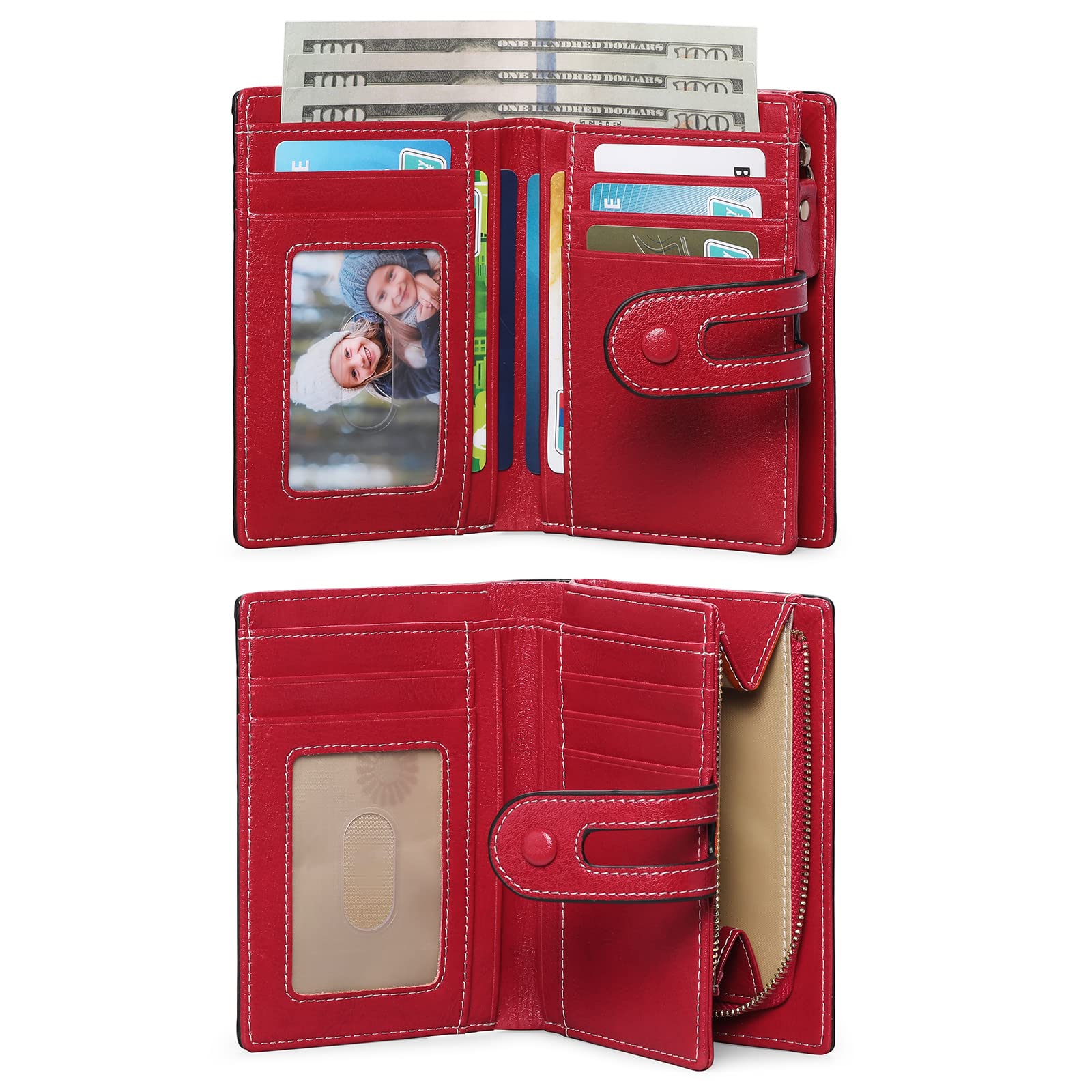 GOIACII Leather Wallets for Women RFID Blocking Zip Around Coin Purse Small