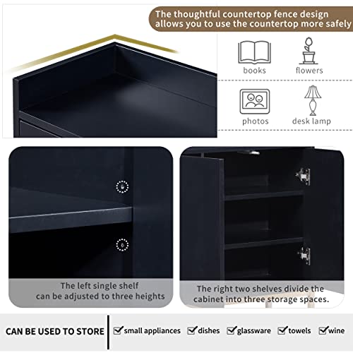 Modern Sideboard, Wooden Buffet Cabinet with Metal Base and Large Storage Space, Buffet Server Console Table Floor Cabinet for Dining Room, Entryway (Black #b)