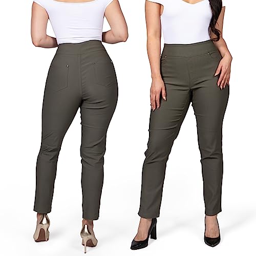 FITSIGHT Women's Work Causal Millennium Super Stretch Slim Fit Yoga Career Dress Pull on Pant with 5 Pocket (as1, Numeric, Numeric_12, Regular, Regular, Olive, Regular)