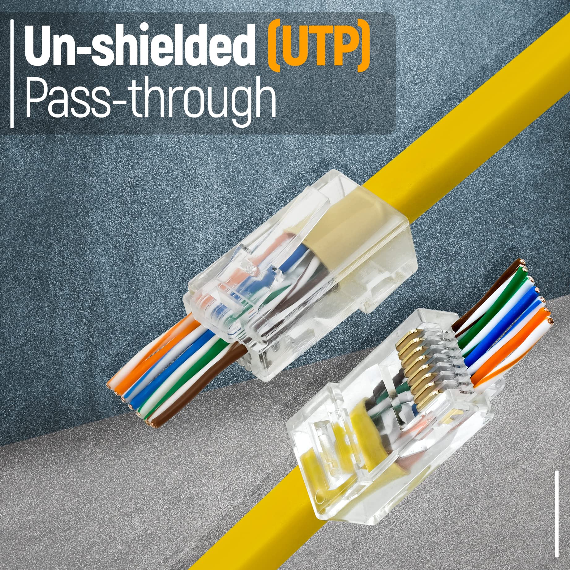 Everest Media Solutions RJ45 Cat6 Pass Through Connectors - Pack of 200 - EZ to Crimp Modular Plug for Solid or Stranded UTP Network Cable - Male Ethernet Connector End