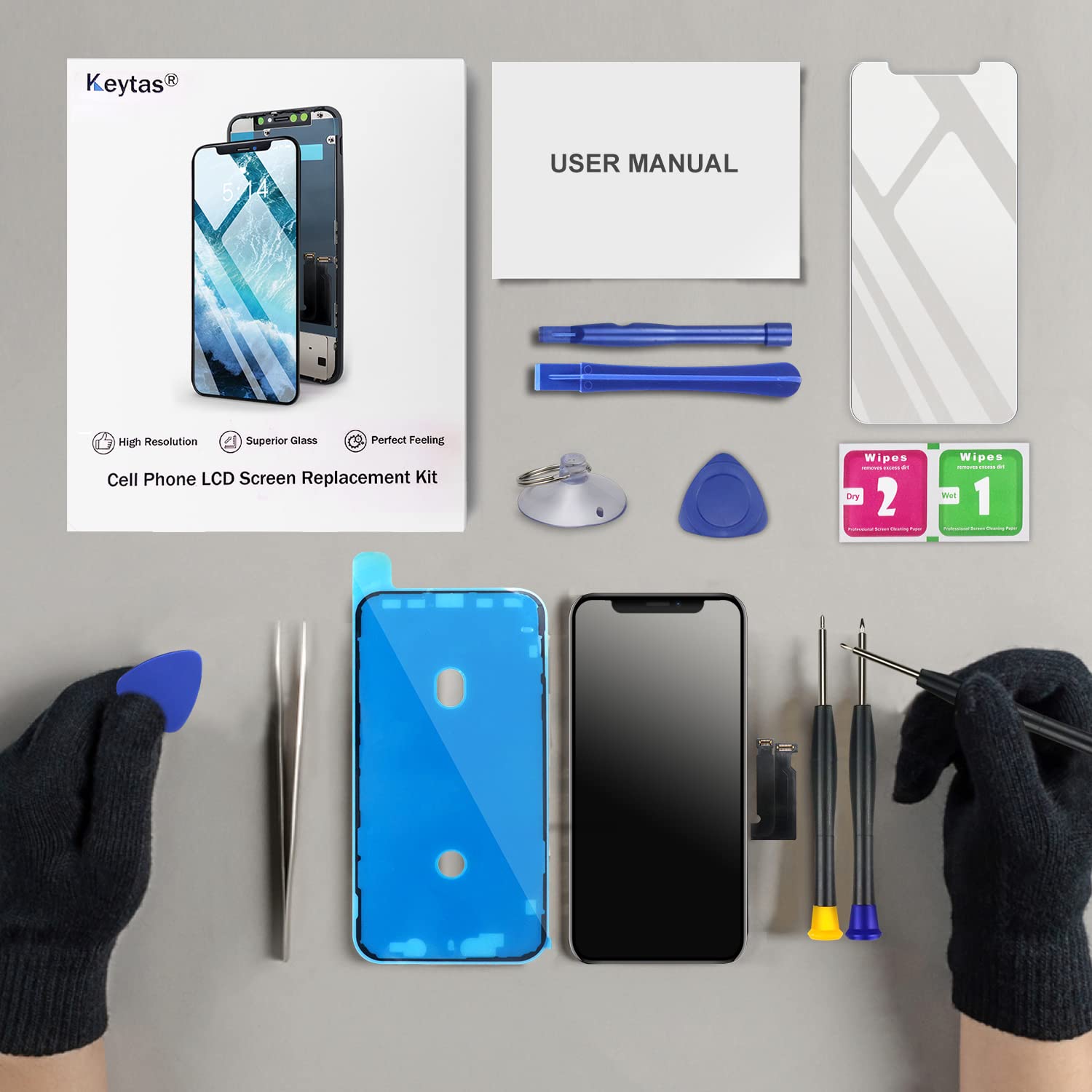 Keytas for iPhone 11 Screen Replacement Kit 6.1 Inch LCD for iPhone 11 3D Display Touch Screen Digitizer Full Assembly with Tools Kit+ Screen Tempered Protector+ Waterproof Frame Adhesive.