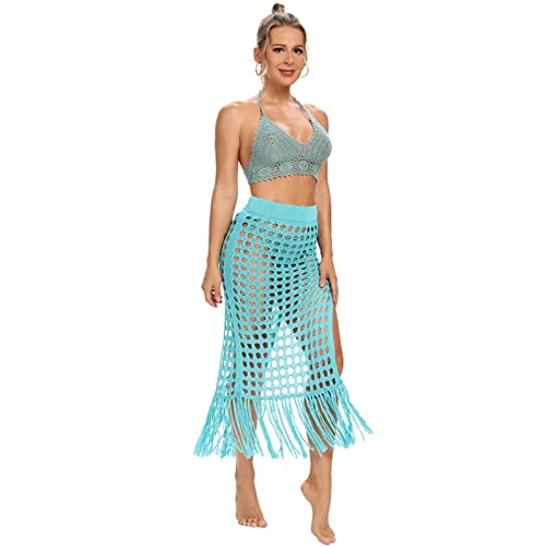 Going Out Tops for Women Black Hollow Split Summer Sexy Knitted Skirt Solid Women's Beach Color Ripped Fringed