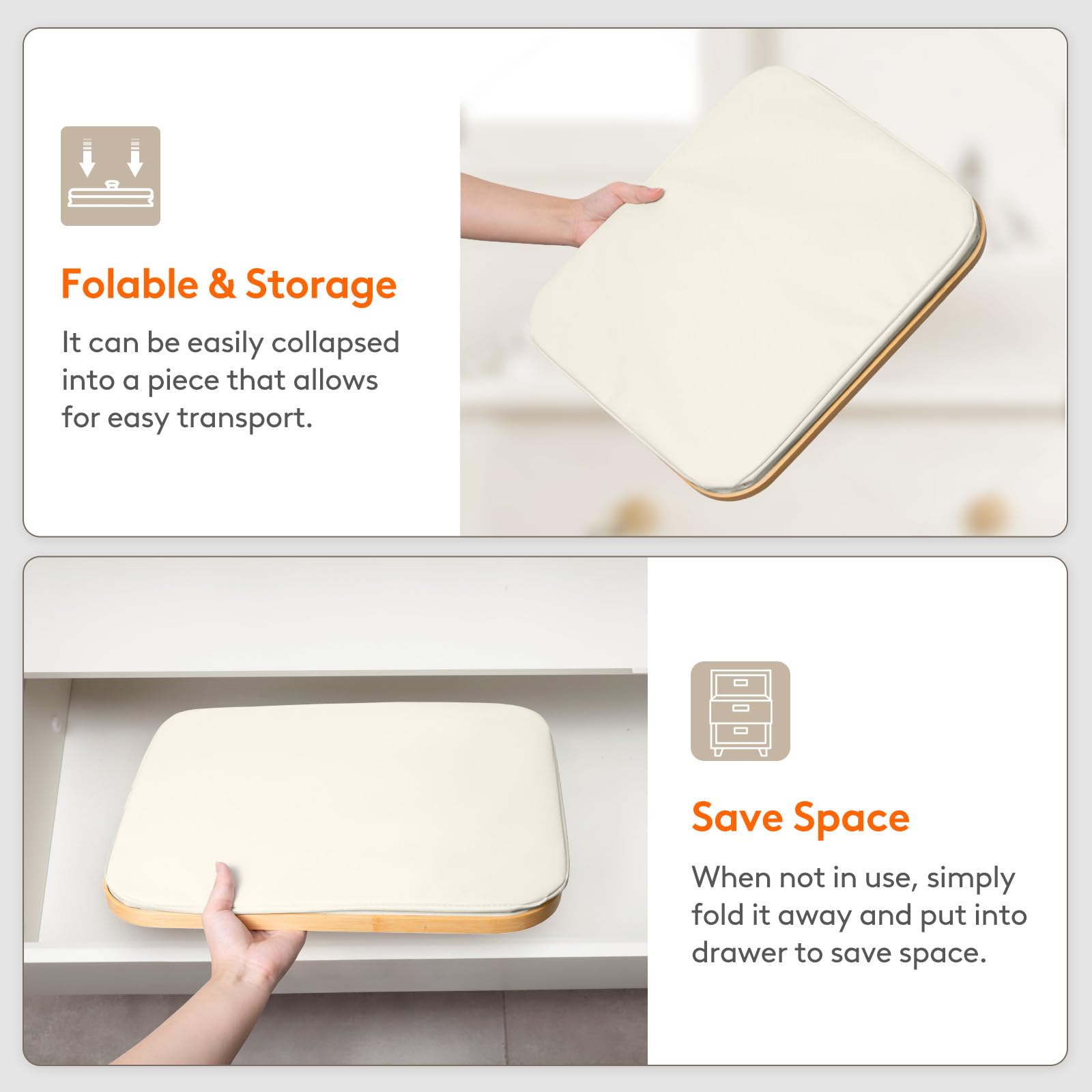 Lifewit 42L Collapsible Storage Bin with Bamboo Handles, Foldable Storage Basket for Organizer, Storage Cubes for Closet and Shelves, Dorm, Laundry Room, Bedroom, White, 3 Pack