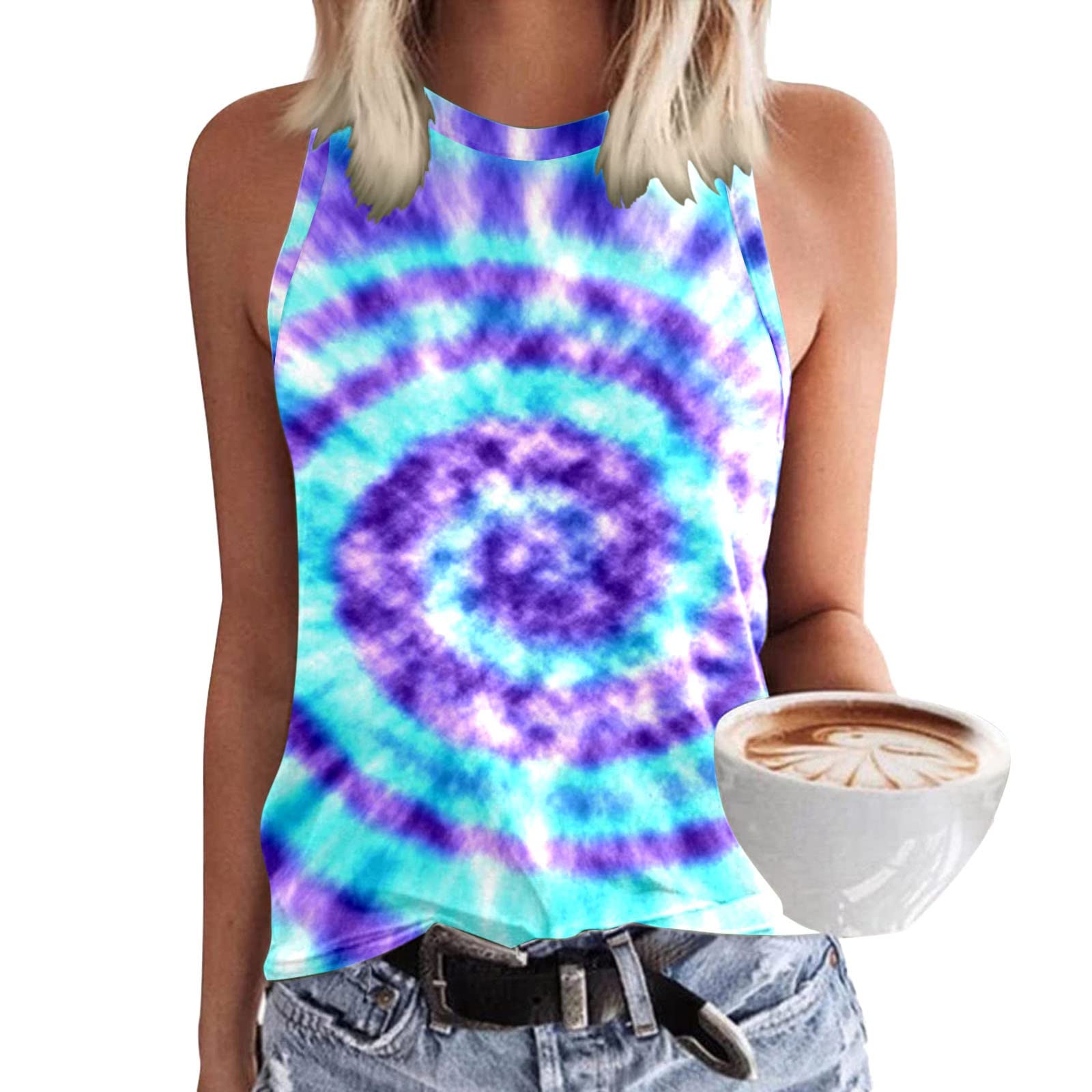 Going Out Tops for Women Loose Crewneck Tank Tops Summer Sleeveless T-Shirts Graphic Printed Basic Tunic Tops