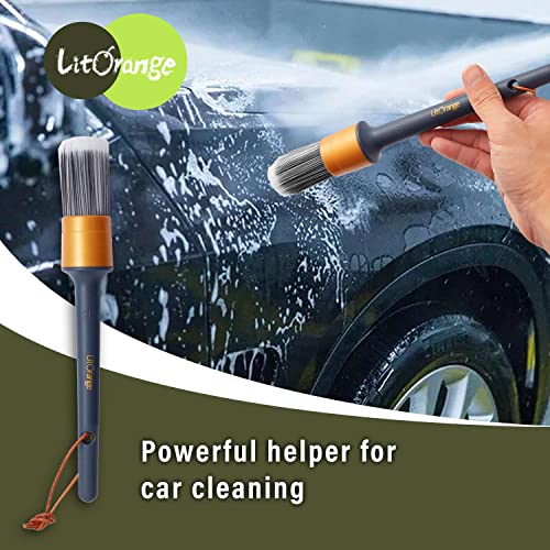 LitOrange Car Detailing Brush Set- 5 PCS Different Sizes PET&PPT Mixed Fiber Plastic Handle Automotive Detail Brushes for Cleaning Interior, Exterior, Wheels, Rims and Leather
