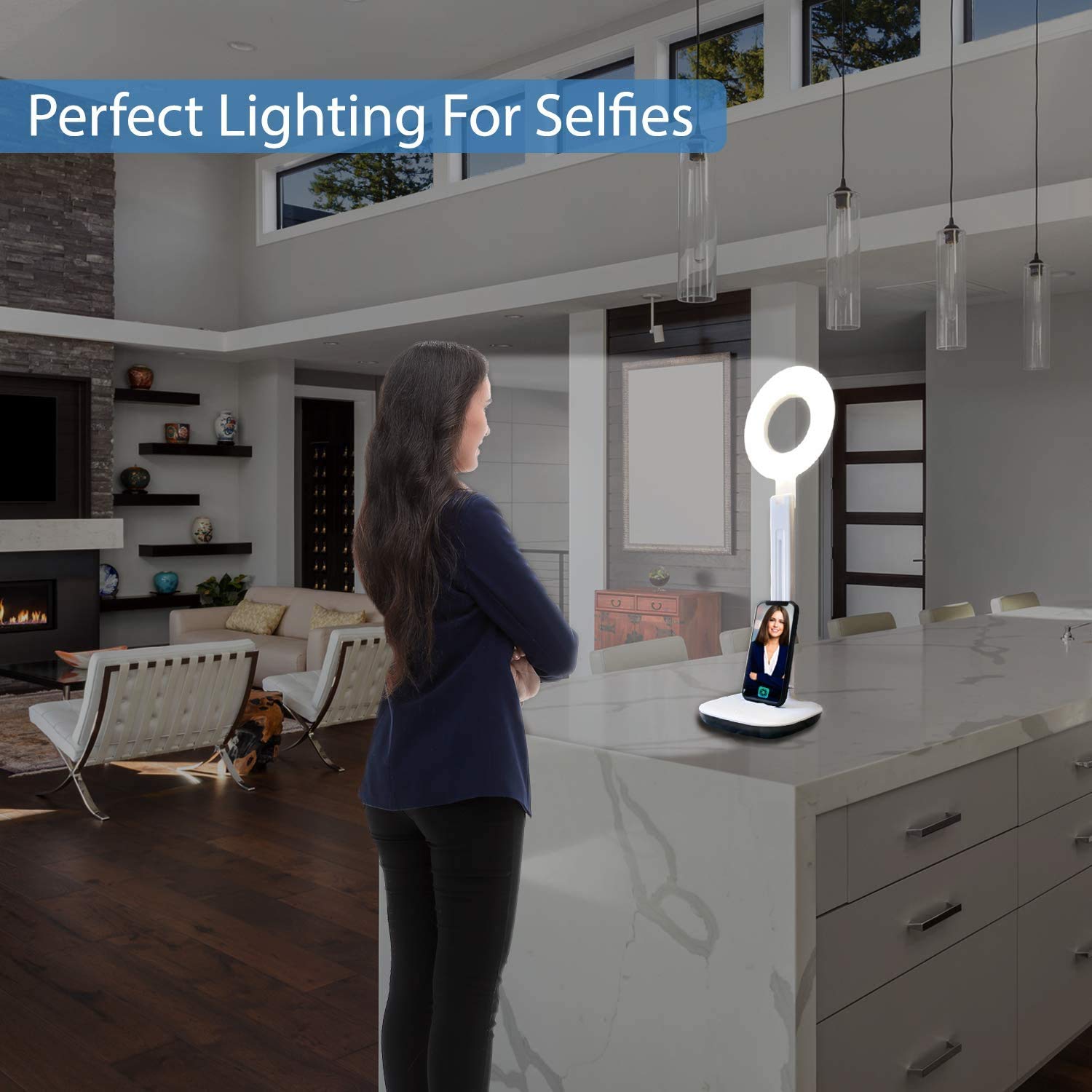 Fugetek LED Round Desk Table Lamp, Eye-Caring Dimmable, 54 Recessed LEDs, One Touch Sensor Panel, 3 Lighting Modes, Adjustable Angles, for Office, Home, Dorm, White