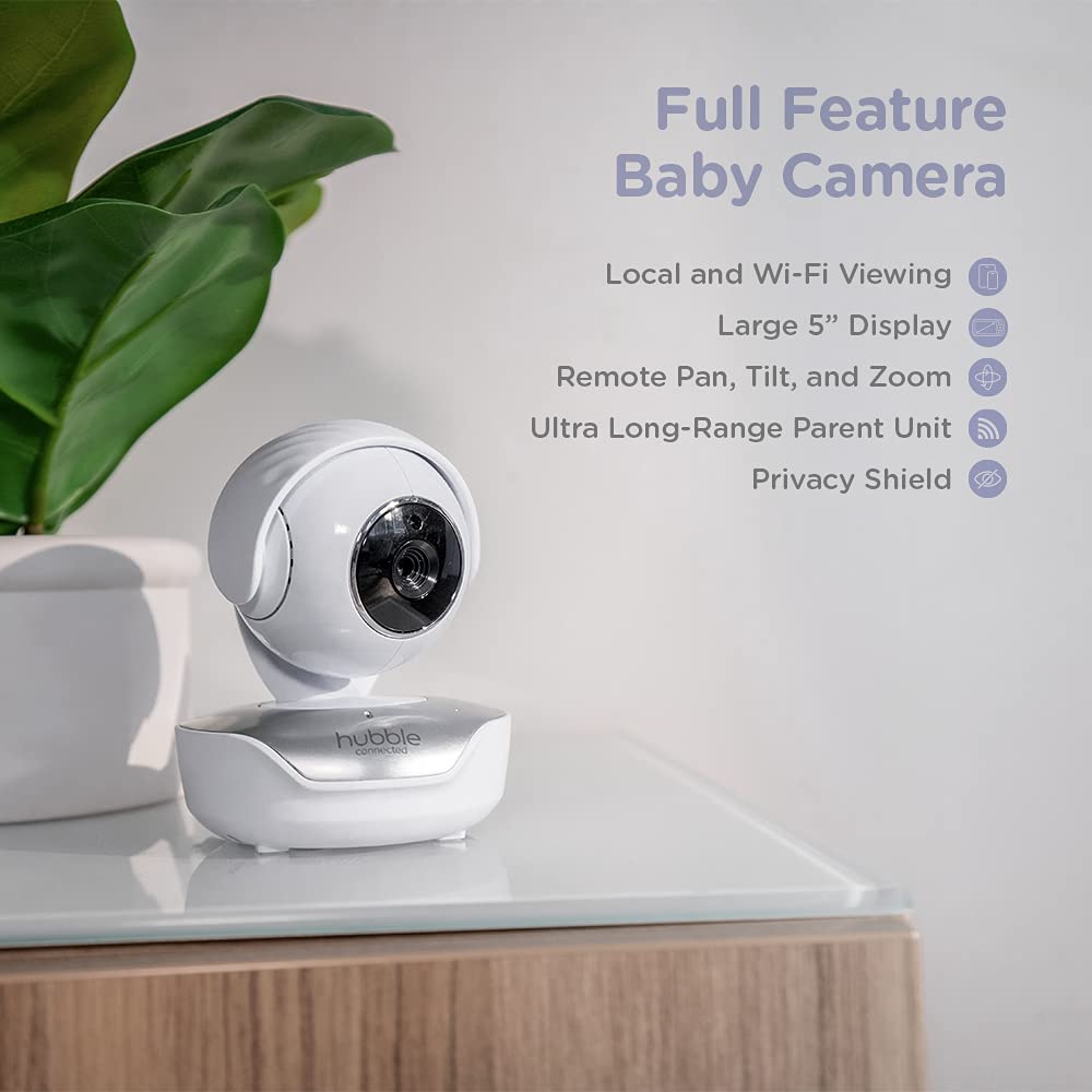 HUBBLE CONNECTED Nursery Pal Connect β 5-inch Parent Unit and Wi-Fi Smart Baby Monitor - Remote Pan/Tilt/Zoom - 2-Way Intercom System, Night Vision with Grip