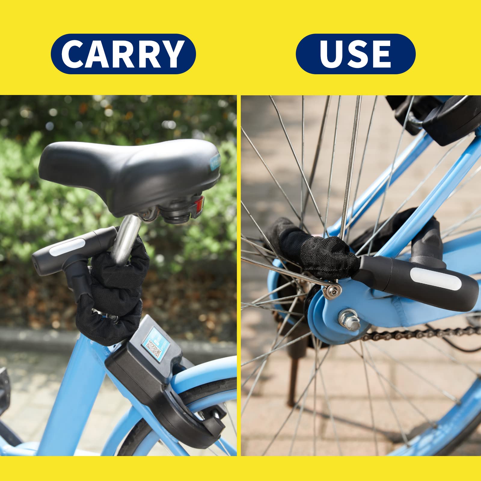 Heavy Duty Chain Lock, 6mm Thick Chain x 3 Feet Bike Lock with Keys, Anti-Theft Bicycle Chain Locks for Outside