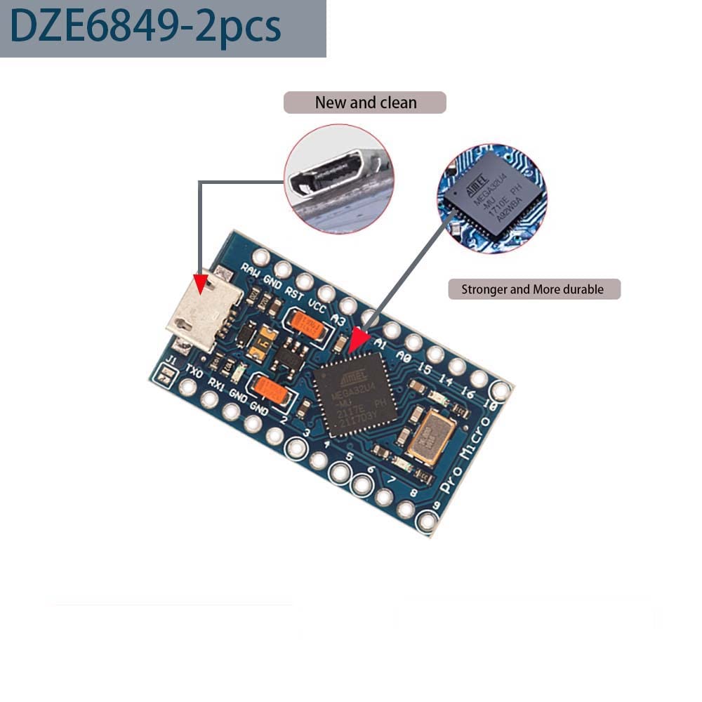 IJJ 2pcs Pro Micro ATmega32U4 5V 16MHz Bootloadered IDE Micro USB Pro Micro Development Board, Microcontroller Compatible with 2 Row pin Header Replace with ATmega328 Pro Mini for Arduino