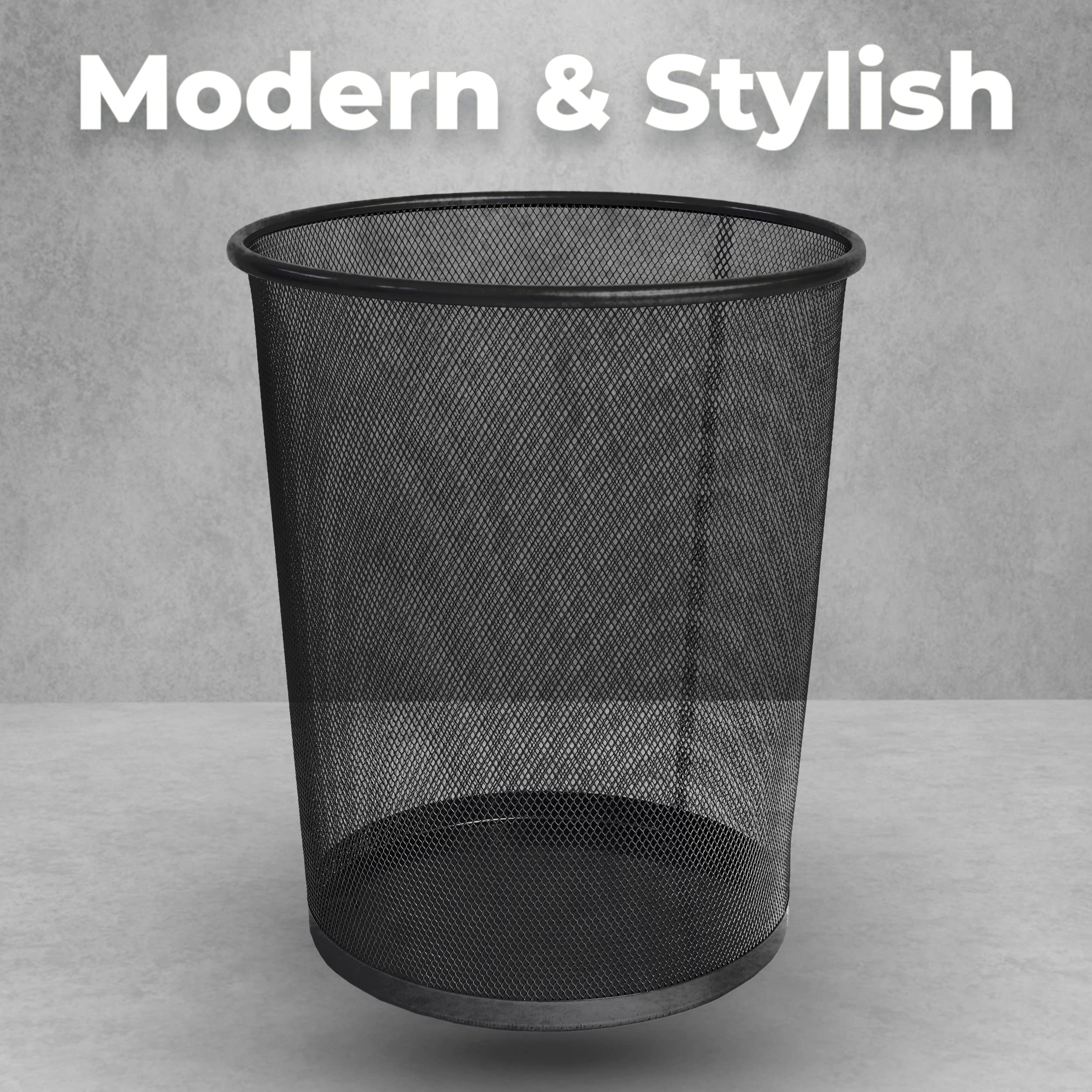Greenco Small Round 6 Gallon Black Mesh Trash Cans for Home or Office, Set of 2