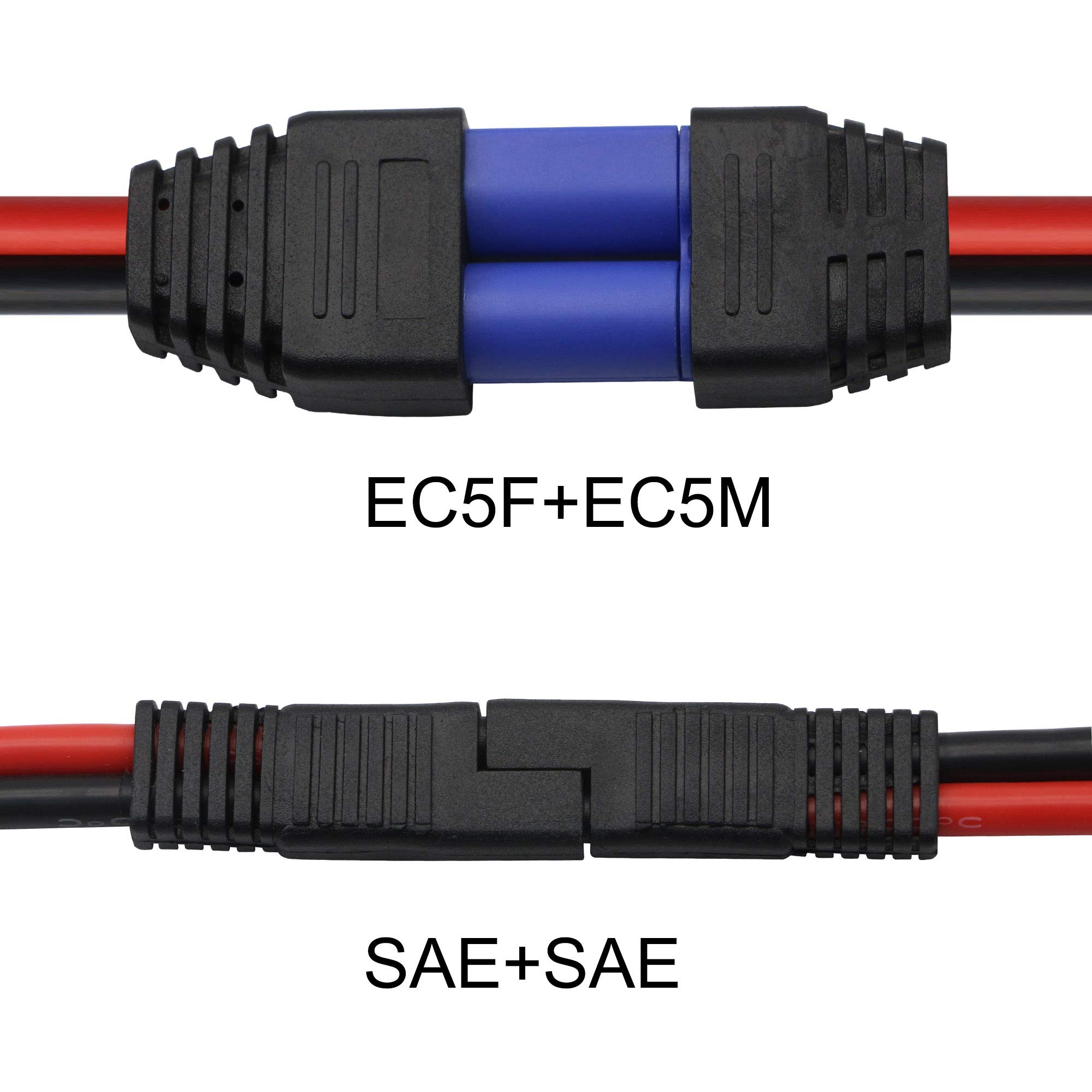 GINTOOYUN EC5 to SAE Cable,EC5 F/M Plug to SAE Connector Power Automotive Cable Wire 10AWG for Car Motor Solar Panel Batteries (EC5 Female+EC5 Male)