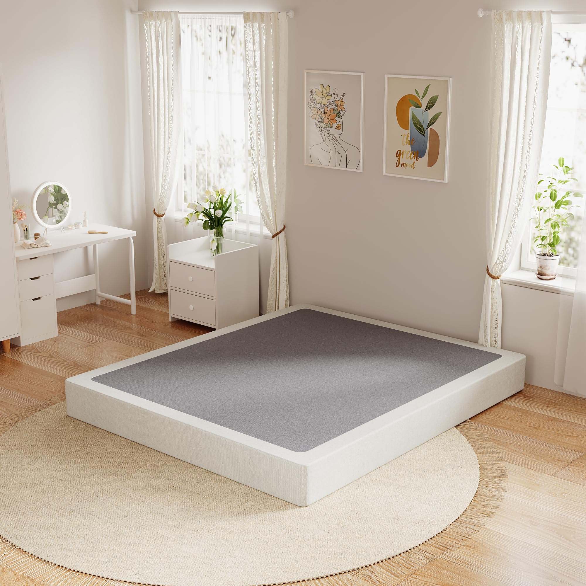 OSASET Queen Box Spring, 7 Inch Box Spring for Queen Bed, 3000 lbs Heavy Duty Metal Frame Mattress Foundation with Fabric Cover, Easy Assembly-Noise Free