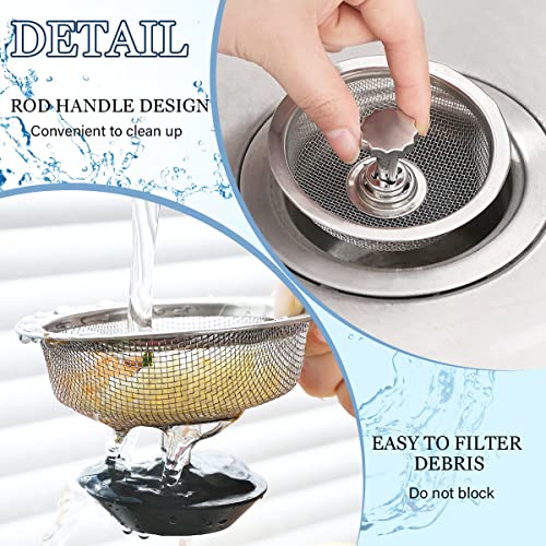 Kitchen Sink Strainer with Handle and Stopper Replacement Kitchen Sink Drain Basket/Stopper/Plug 3.3 Inch Stainless Steel Kitchen Sink Drain Strainer Mesh Sifter Filter(Silver)