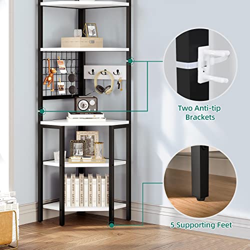 YITAHOME 5-Tier Corner Bookshelf, 68.9β Tall Modern Free Standing Corner Bookcase, 5 Shelf Corner Bookcase and Bookshelves Open Display Storage Book Shelves for Living Room, Home Office, White