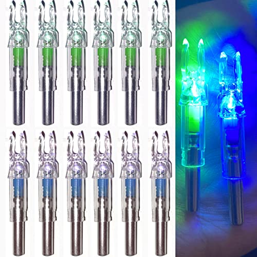 Ellen Archery 12PCS/lot LED Arrow Nock Light Arrow Nock Hunting Arrow Nocks Lighted Led Arrow Nock Tail (6pcs Green+6pcs Blue)