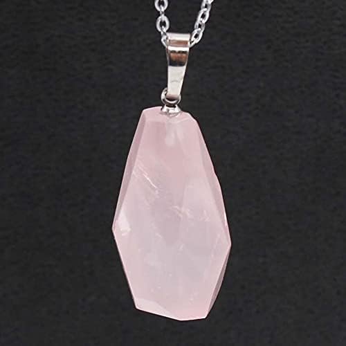 Healing Crystal Stone Pendant Amethysts Rose Pink Clear Crystal Faceted Reiki Stone Pendant Necklace PE065 (Clear Crystal)