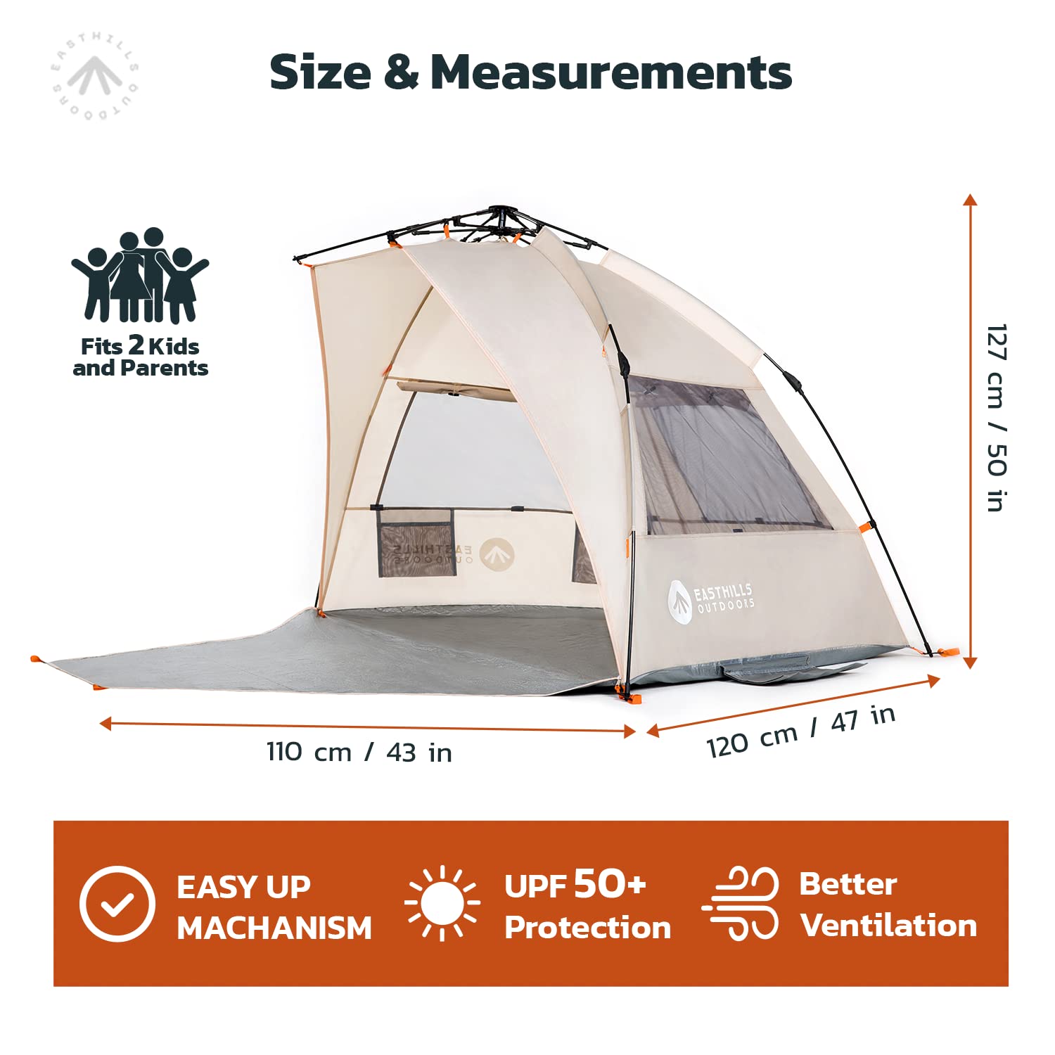 Easthills Outdoors Coastview Ultra XL 4-6 Person Family Beach Tent Quick Setup Instant Anti UV Double Silver Coated Sun Shelter with Extended Floor & Big Window Sky Blue