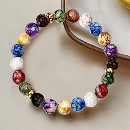 Healing Crystals Bracelet Handmade Natural Gemstones Beads Bracelet Elastic Natural Stone Yoga Beads Bracelet Bangle Gifts (Multicolor,Orange,Red)