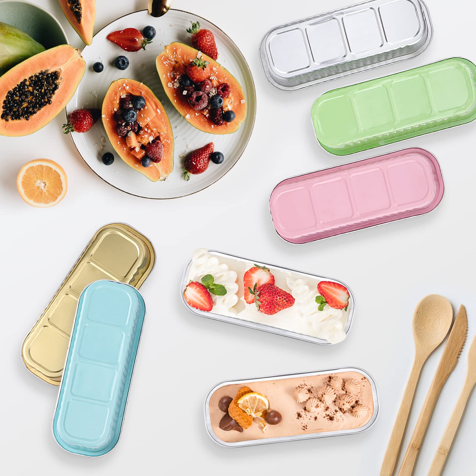 EUSOAR Aluminum Foil Cupcake Liners, 50pcs 5 Mixed Colors 6.8oz 6.5"x2.5"x1.2" Disposable Foil Ramekins Pan Tin with Lids,Cupcake Baking Cups Containers, Cheesecake Creme Brulee Ramekins Pan