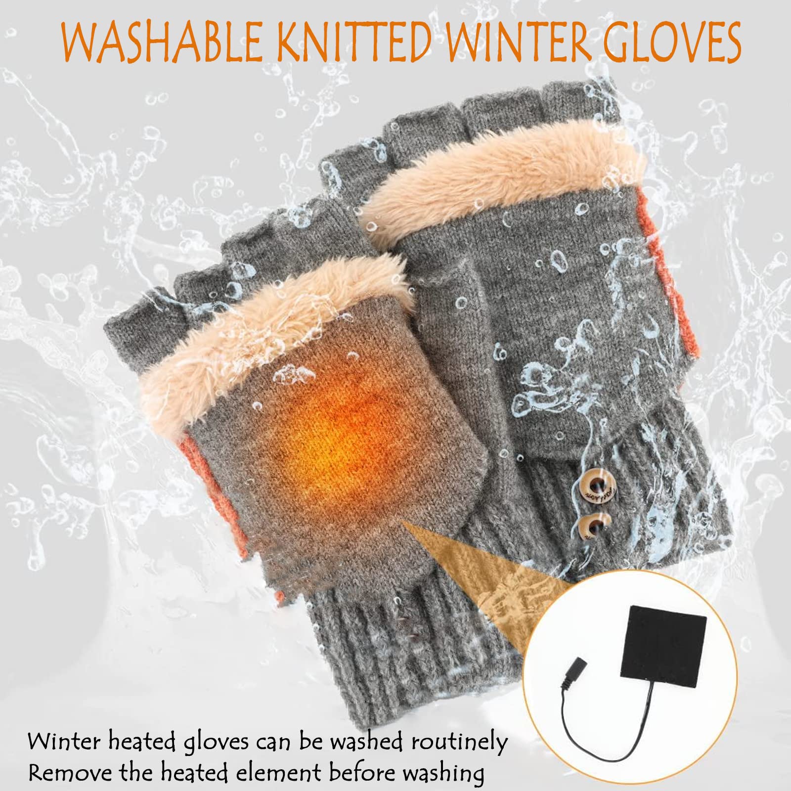 Heated Gloves for Women,Rechargeable Full & Half Hands Electric Gloves Heated Fingerless Touchscreen Gloves Heated Winter Hand Warmer(Black)