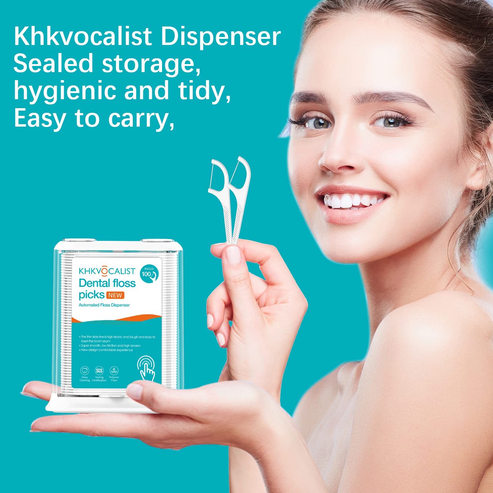 KHKVOCALIST Dental Floss Picks Dispenser, Pop-up Flossers Holder - Automatic Floss Dispenser - Reusable Dental Pick Dispenser, 1 Box 100 Count(White), Clean Teeth No Break, More Convenient(White)