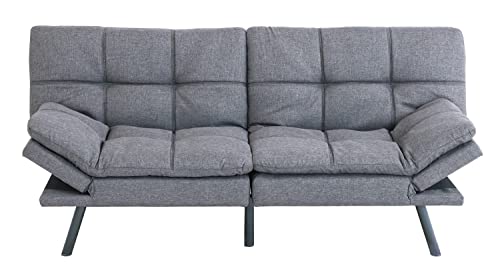 Opoiar Grey Fabric Futon Sofa Bed Couch,3" Memory Foam Loveseat Sofa Bed,71" L Modern Sleeper Sofa Bed with Covertible Armrests,Small Space Sofa Bed for Living Room,Home Office,Apartment